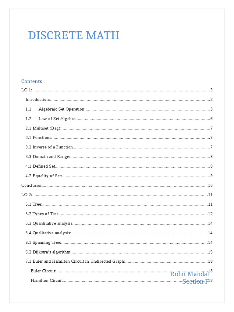 Discrete Math: Rohit Mandal Section F | PDF | Vertex (Graph Theory ...