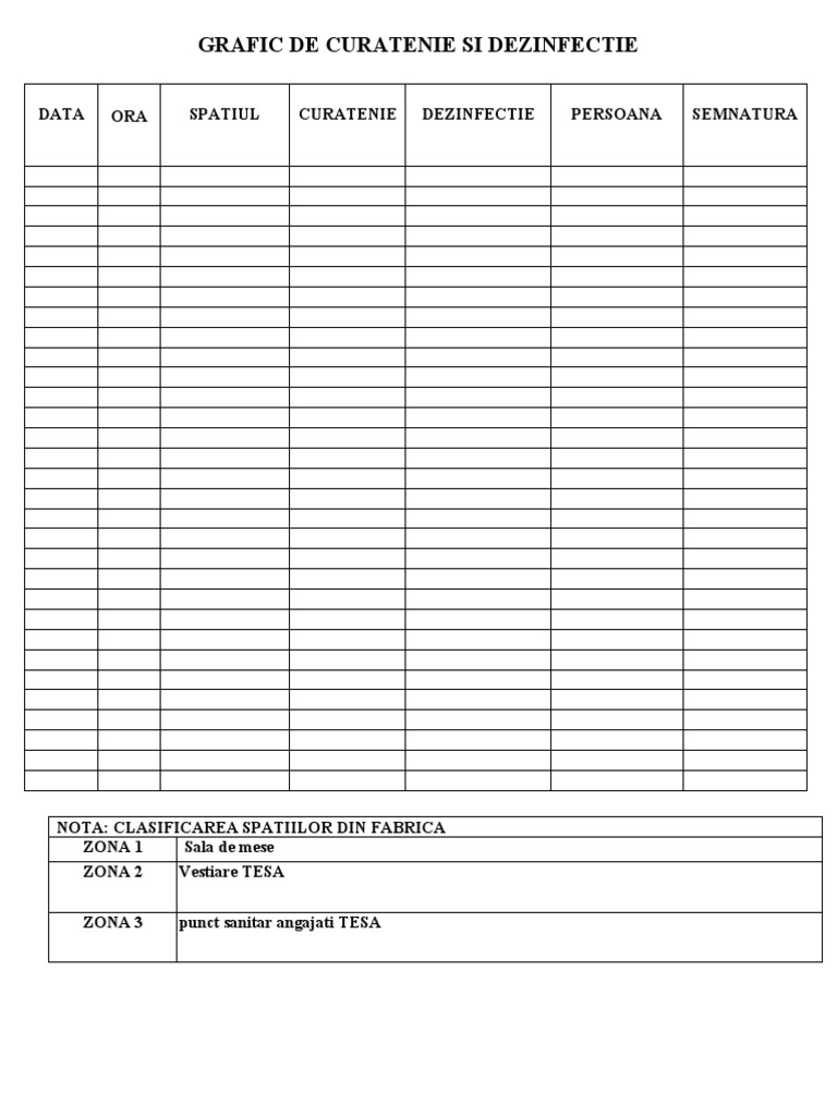 Grafic de Curatenie Si Dezinfectie | PDF