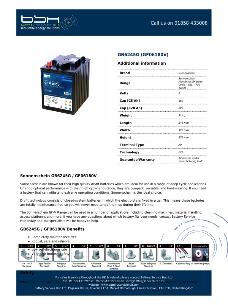 Sonnenschein GF06180V Battery Overview | PDF | Battery (Electricity ...