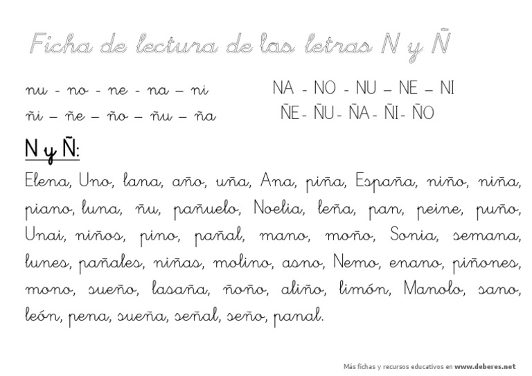 Fichas de lectura: Letras N y Ñ | PDF | Artes del Lenguaje y ...