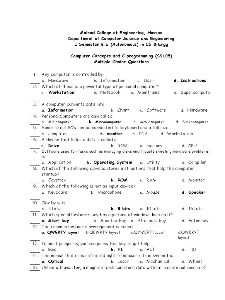 Multiple Choice Questions-Ccp | PDF | C (Programming Language ...