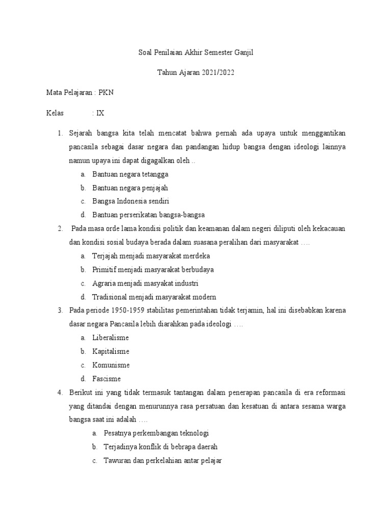 Soal Penilaian Akhir Semester Ganjil | PDF
