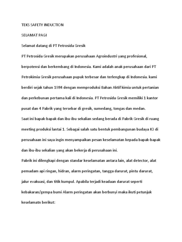 Teks Safety Induction | PDF