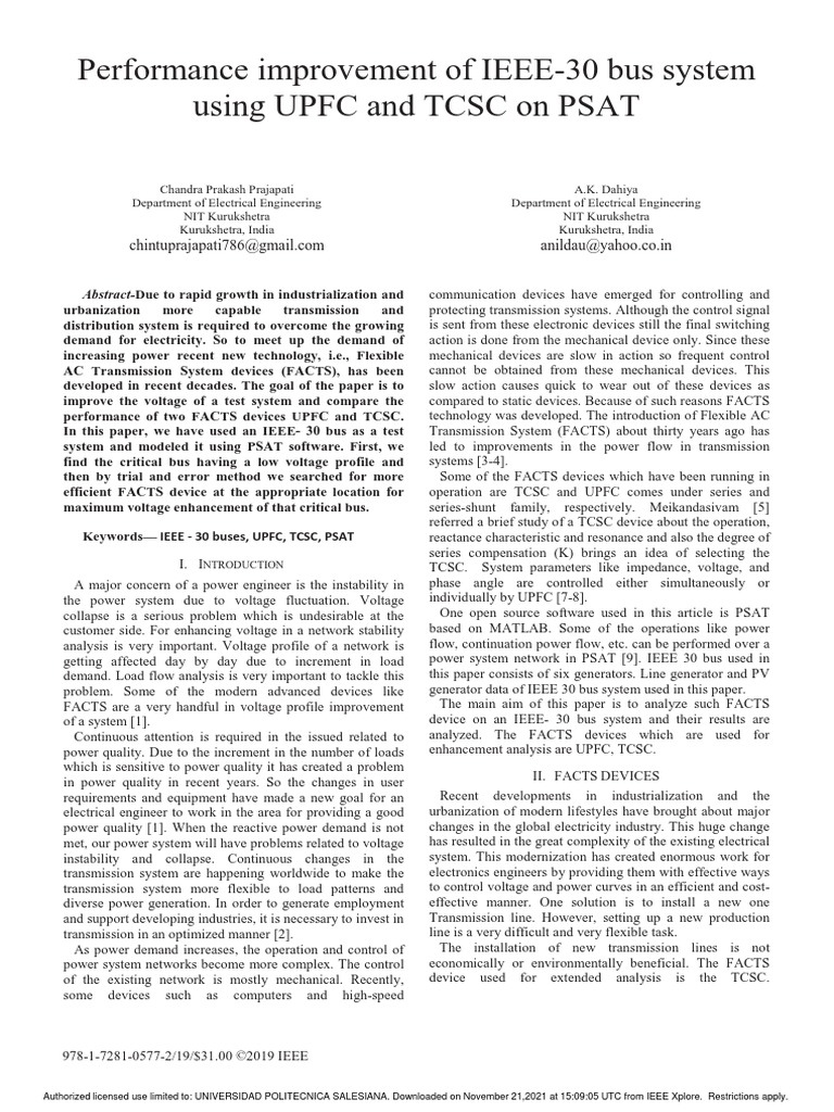 Mejora Del Rendimiento Del Sistema de Bus IEEE-30 Utilizando UPFC y ... Mejora Del Rendimiento Del Sistema de Bus IEEE-30 Utilizando UPFC y ...