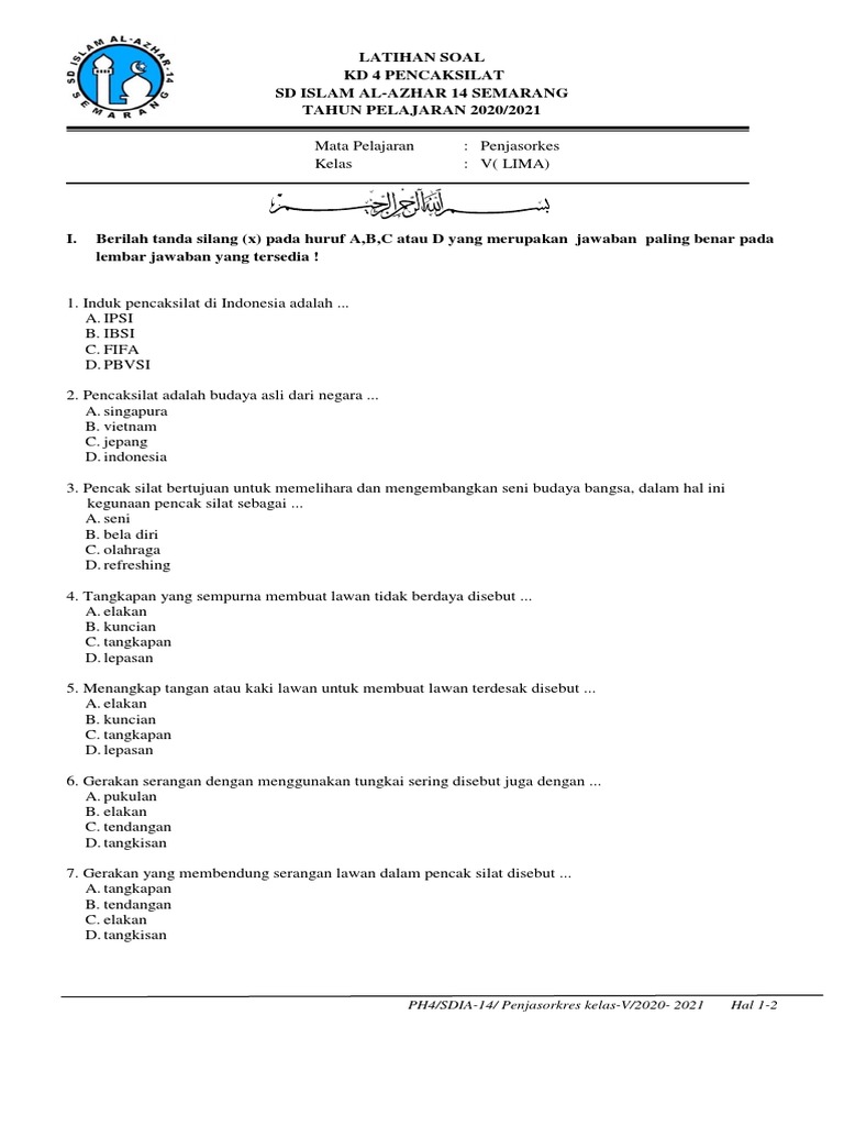 Latihan SOAL UH 4 Kelas 5 Pencaksilat | PDF