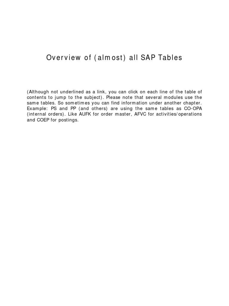 Overview of (Almost) All SAP Tables | PDF | Electronic Data Interchange ...