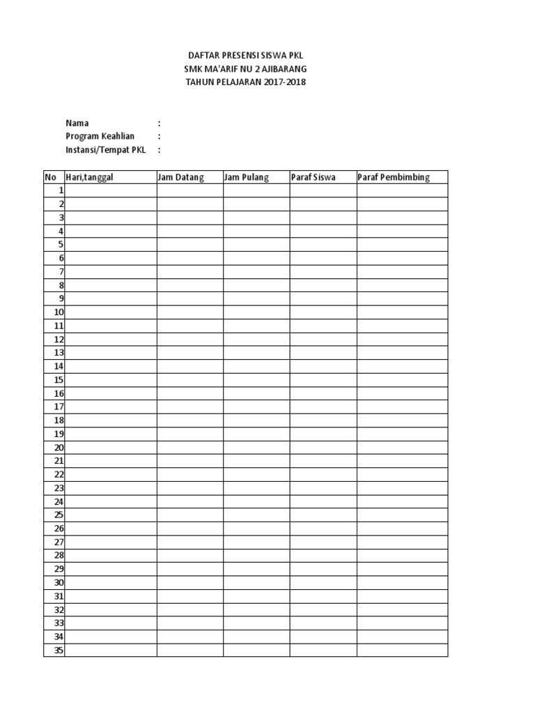 Daftar Absensi PKL Siswa | PDF