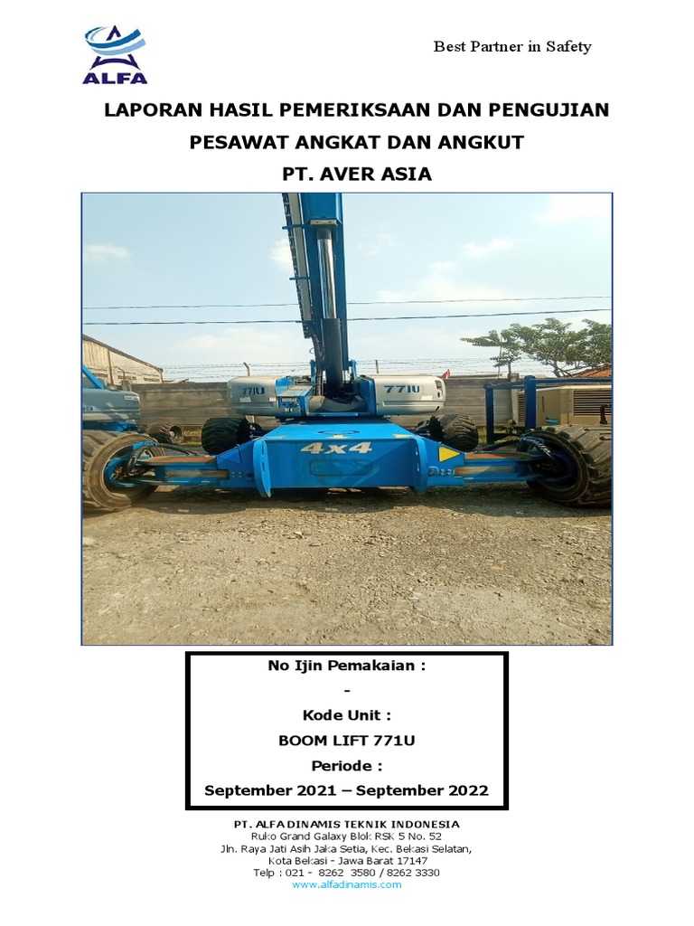 Laporan Pemeriksaan Boom Lift Aver Asia | PDF | Teknologi & Rekayasa