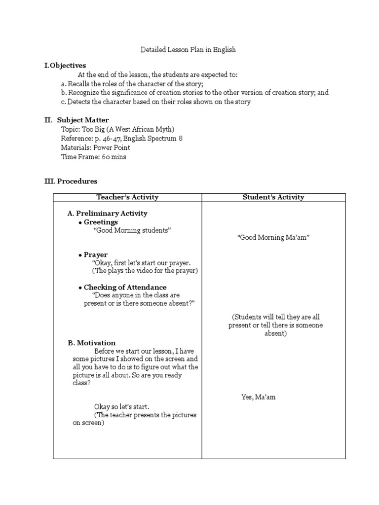 Detailed Lesson Plan on African Creation Myth | PDF | Greek Mythology ...