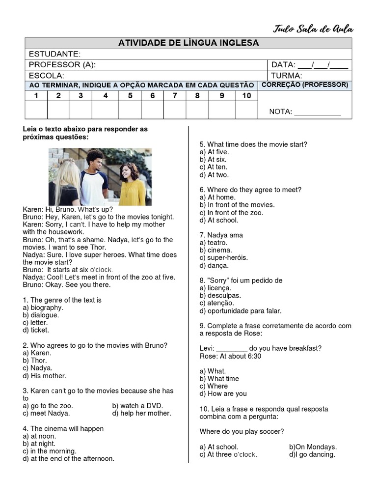 Atividade Inglês Texto Dialogo | PDF