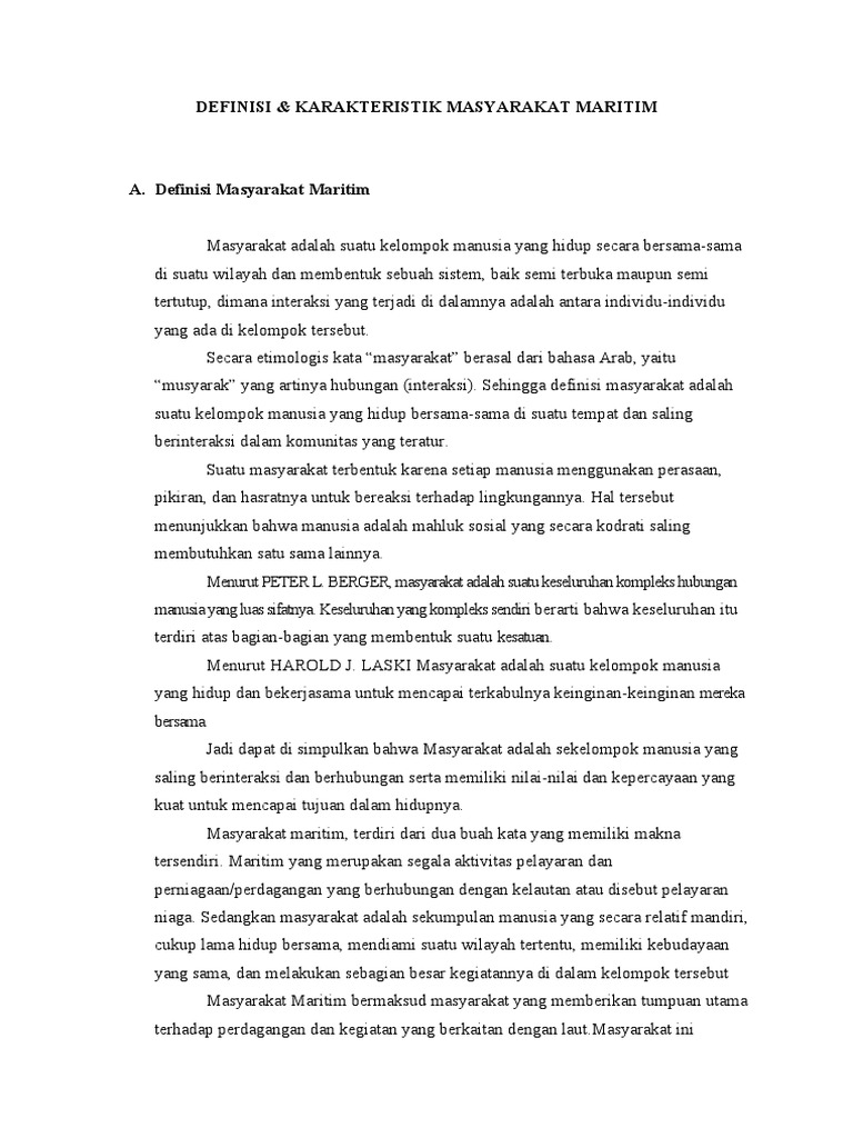 Definisi & Karakteristik Masyarakat Maritim | PDF