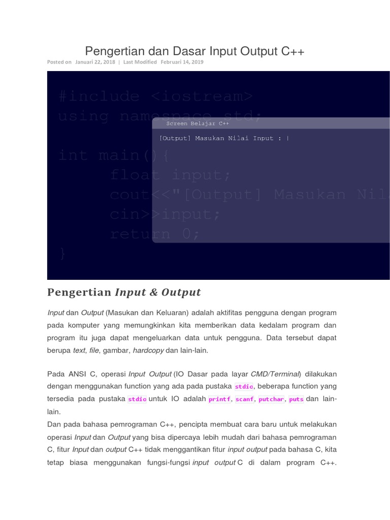 Pengertian Dan Dasar Input Output C++ | PDF