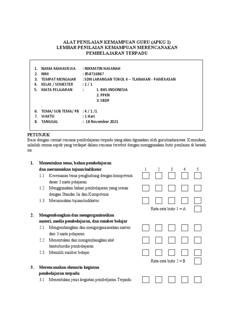 Form APKG 1 Dan 2 | PDF | Komputer