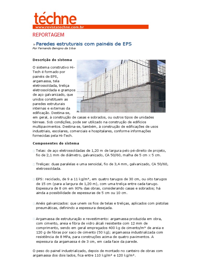 Sistema construtivo Hi-Tech com painéis de EPS para paredes estruturais ...