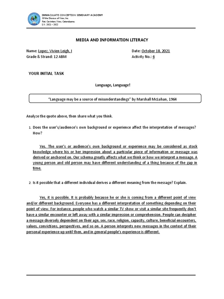 MIL Activity 6 | PDF | Information | Communication