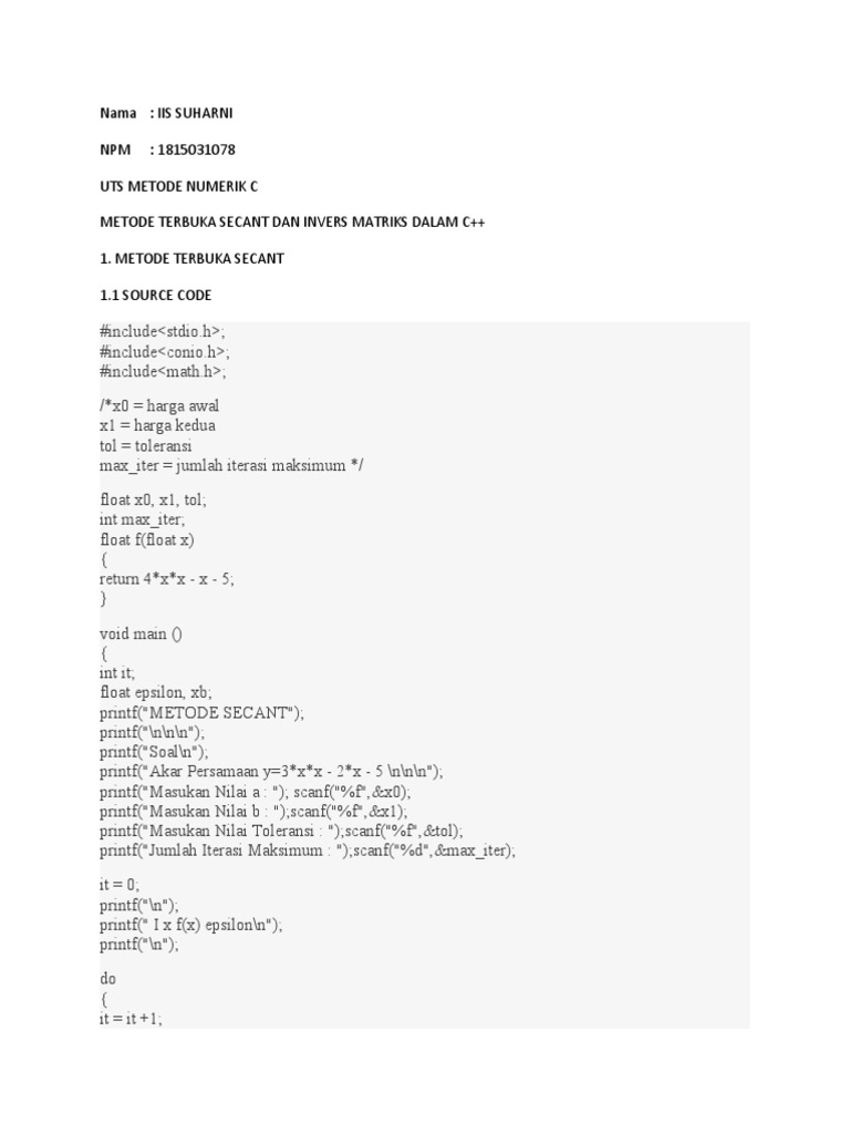 Uts Metode Numerik Iis Suharni 1815031078 Pste C | PDF | Algebra ...