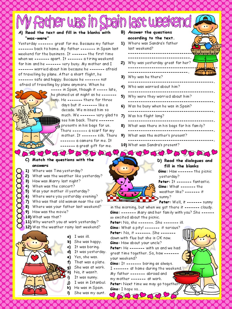 A) Read The Text and Fill in The Blanks With "Was-Were" B) Answer The ...