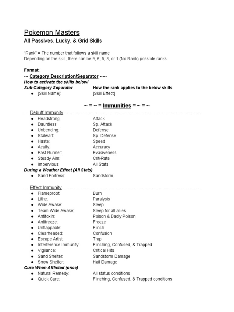 Pokemon Masters Skill List | PDF
