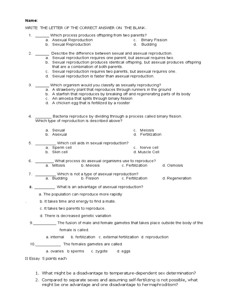 Reproduction Quiz | PDF | Sexual Reproduction | Reproduction