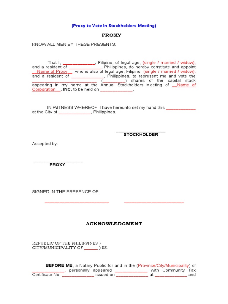 Proxy To Vote in Stockholders Meeting | PDF