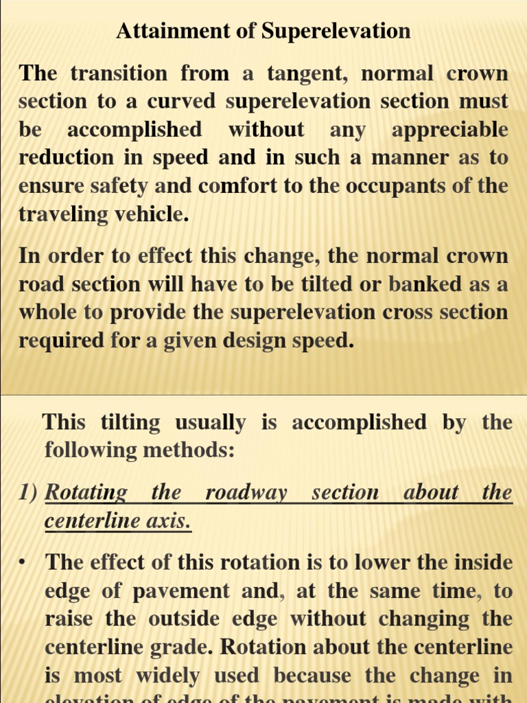 Superelevation Transition Methods | PDF | Slope | Lane