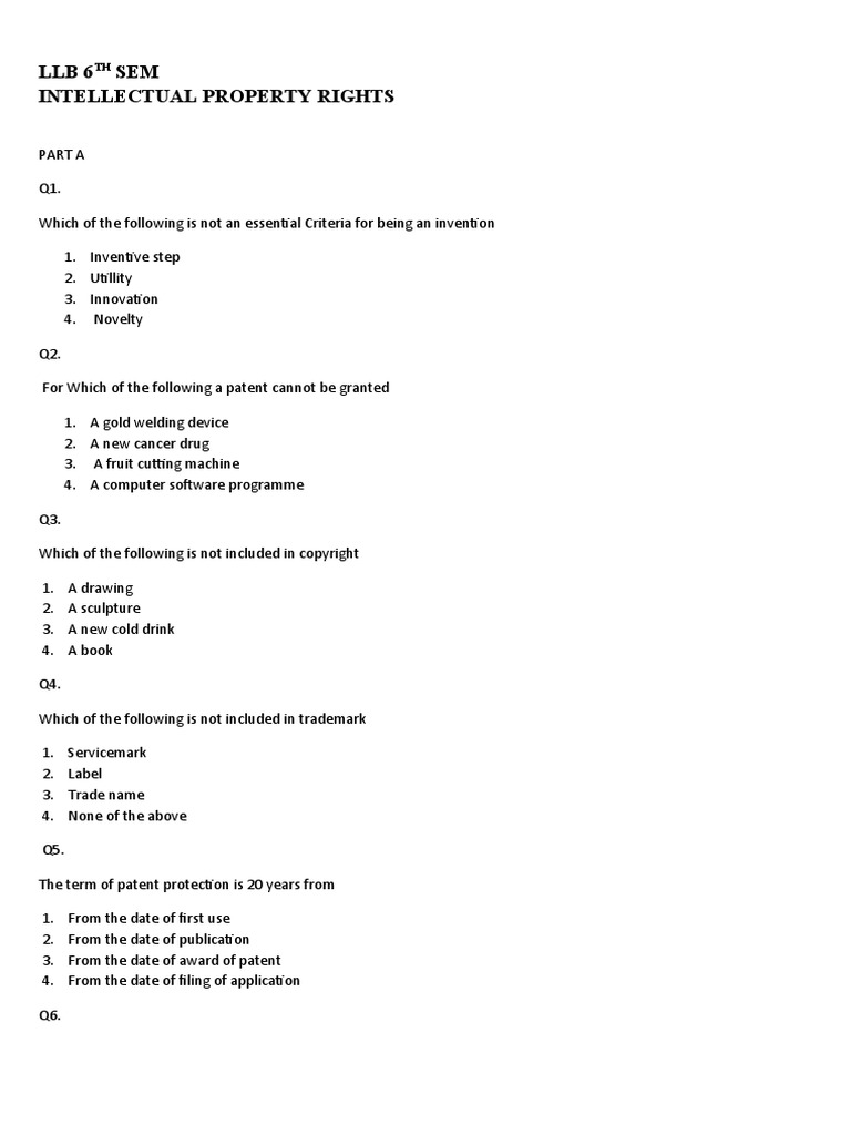 IPR Question Paper 2021 | PDF | Intellectual Property | Patent