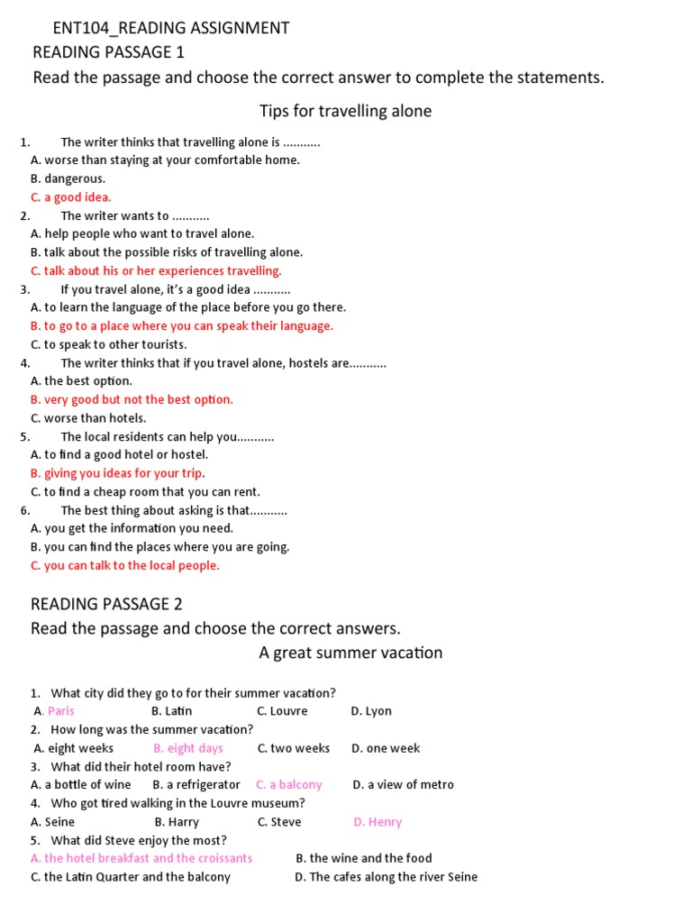 Ent104 - Reading Assignment Reading Passage 1 Read The Passage and ...