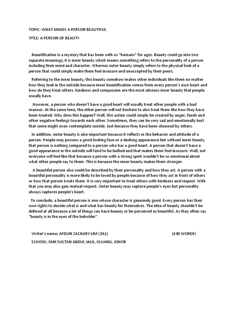 English Essay (What Makes A Person Beatiful) | PDF | Beauty | Feeling