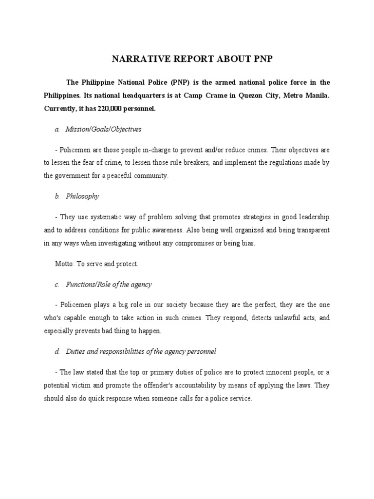 A. Narrative Report About PNP | PDF | Police | Police Officer