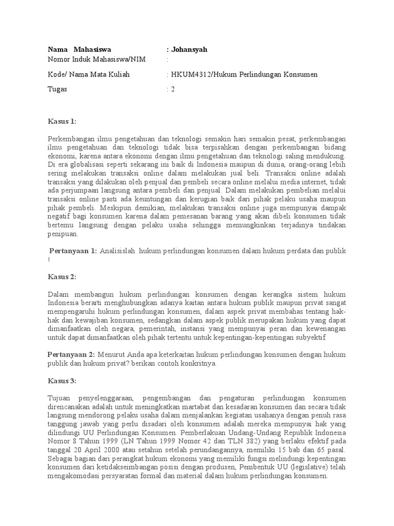 TUGAS 2 HKUM4312 Hukum Perlindungan Konsumen | PDF TUGAS 2 HKUM4312 Hukum Perlindungan Konsumen | PDF