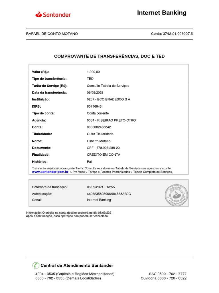 Comprovante de Transferência | PDF | Finanças e Administração de Capital