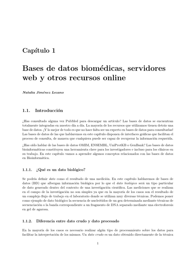 Capítulo 1 - Bases de Datos Biomédicas, Servidores Web y Otros Recursos ...