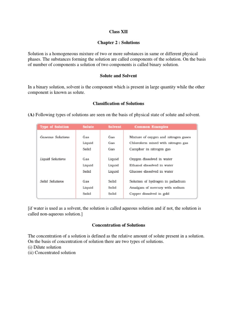 12 Chemistry Solutions Notes VL | PDF | Osmosis | Solution