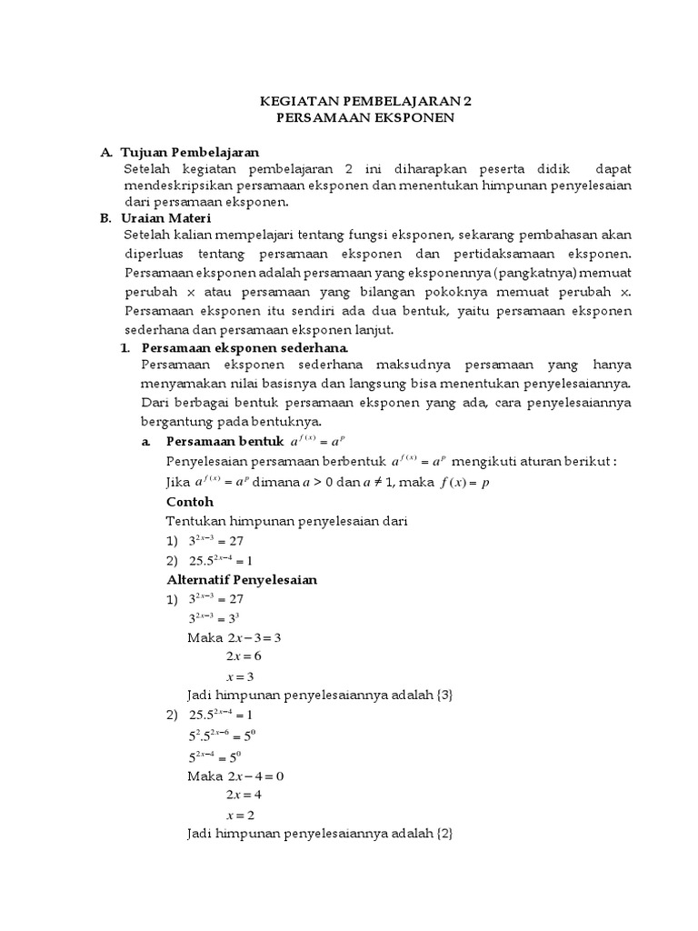 Kegiatan Belajar 2 Persamaan Eksponen | PDF | Metode & Bahan Ajar