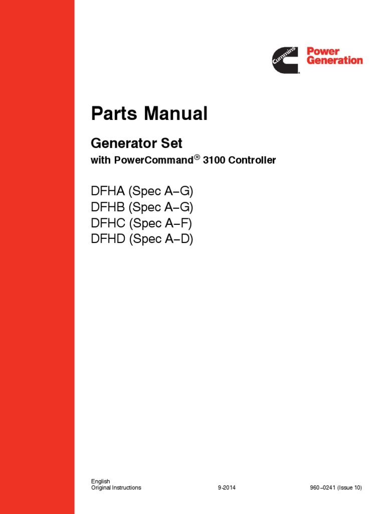 Cummins DFHA DFHB DFHC DFHD Generator Set Parts Manual Powercommand ...