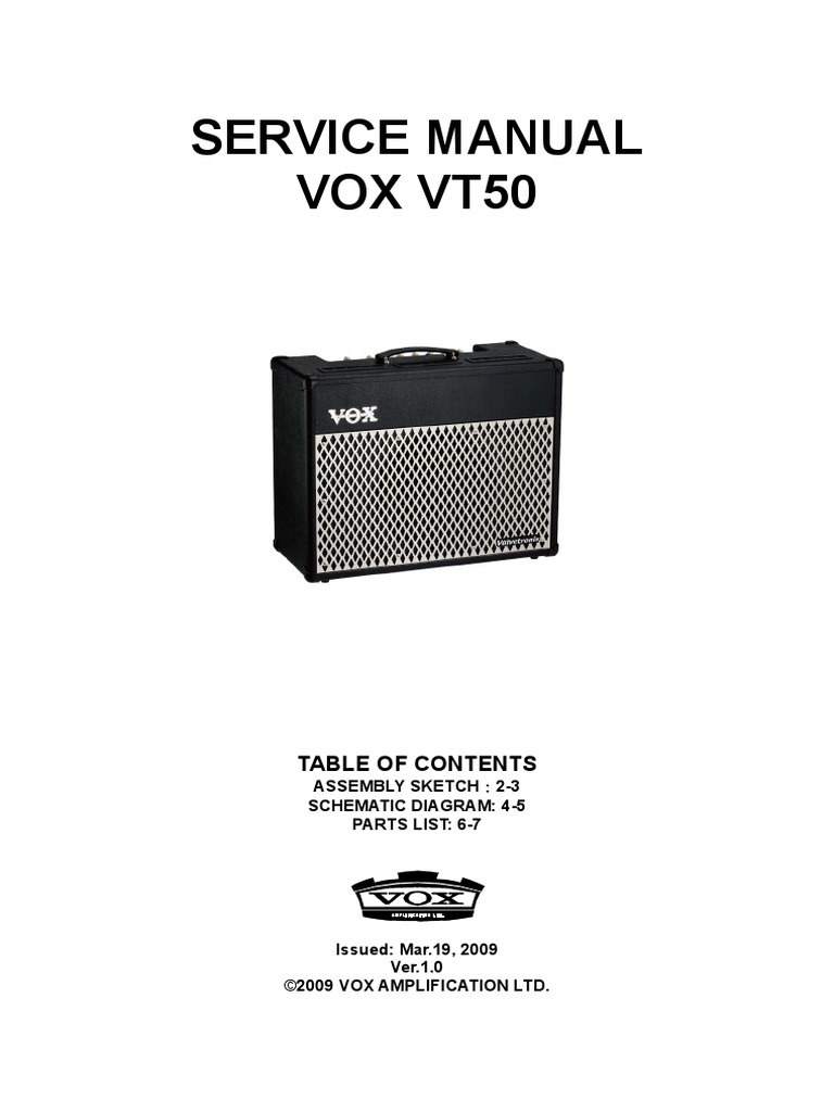 Service Manual Vox Vt50: Assembly Sketch 2-3 Schematic Diagram: 4-5 ...