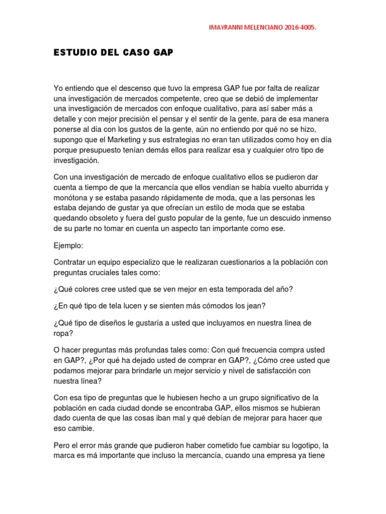 Caso Gap-Imayranni Melenciano | PDF | Moda | Marketing