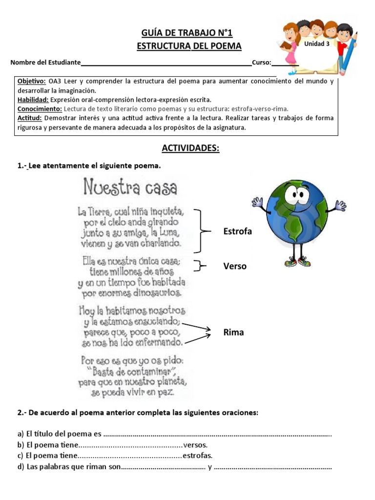 Lenguaje Guía Estructura Del Poema Unidad 2 | PDF