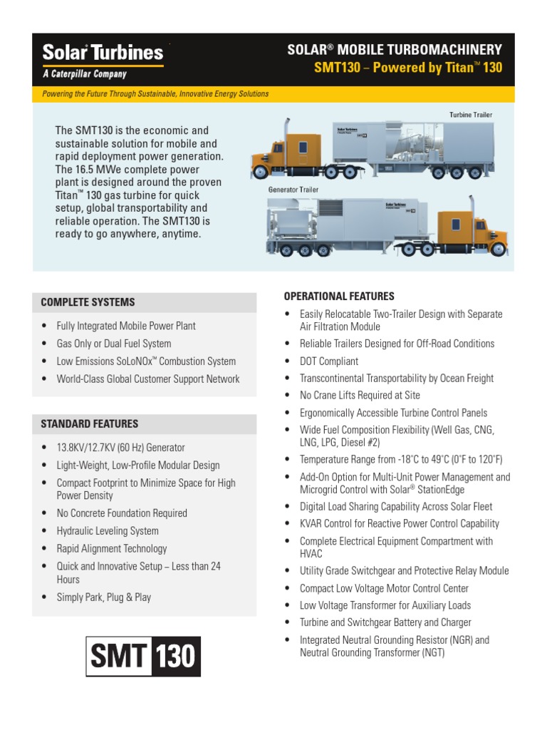 Solar Mobile Turbomachinery: SMT130 Powered by Titan 130 | PDF | Gas ...