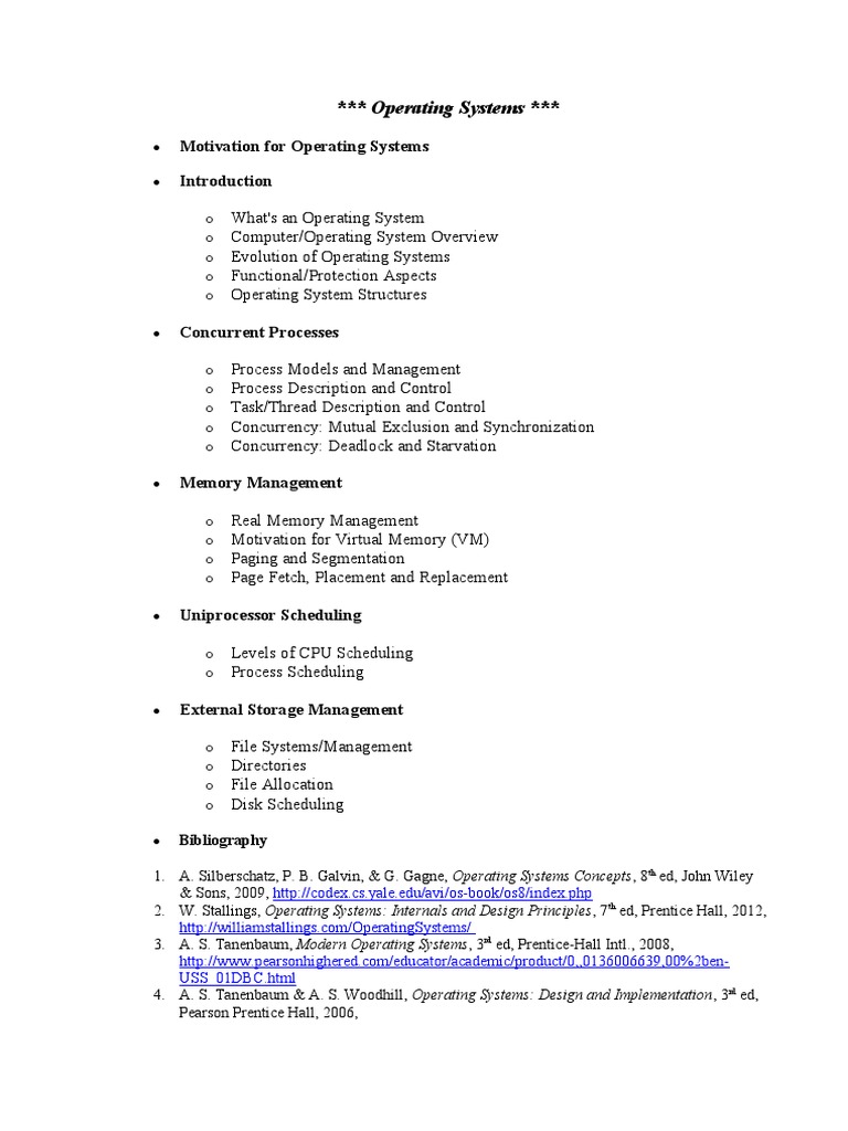 Operating Systems Concepts Overview | PDF | Operating System | Process ...