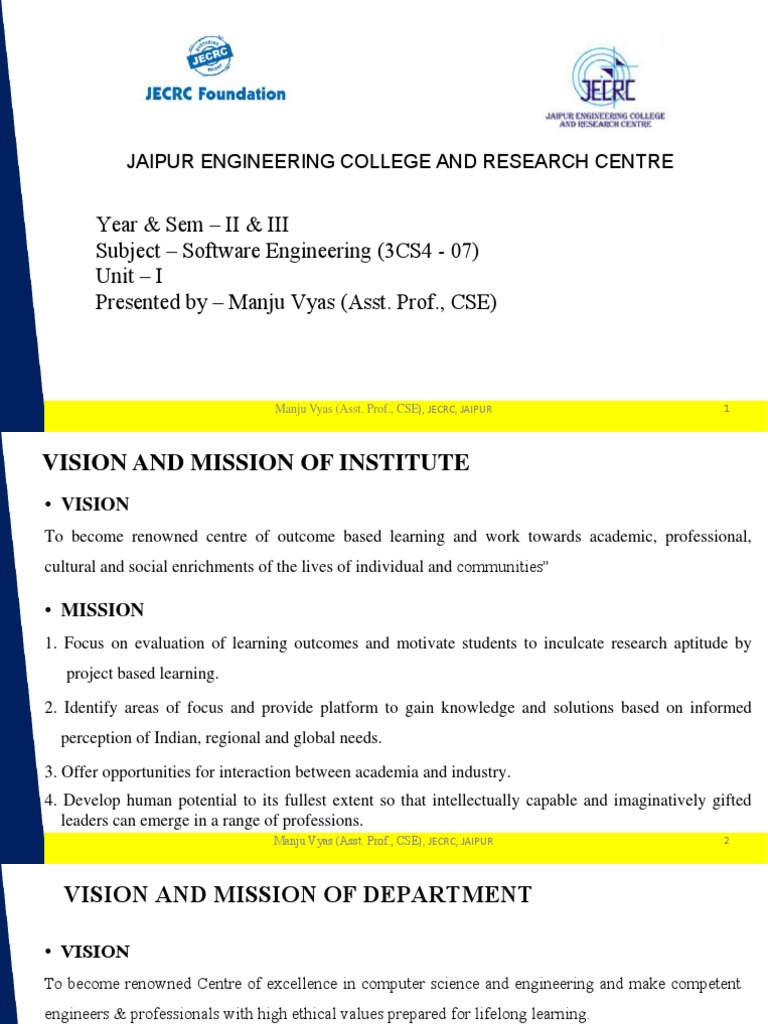 SE UNIT - 1 - PPT - Manju Vyas | PDF | Software Development Process ...