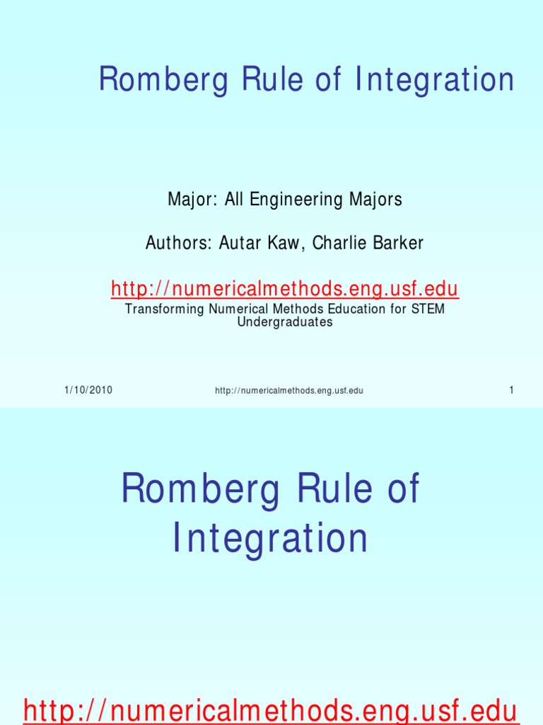 Romberg Rule of Integration: Major: All Engineering Majors Authors ...