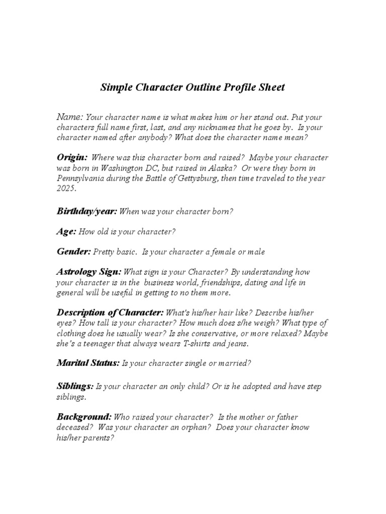 Simple Character Profile Template | PDF | General Fiction
