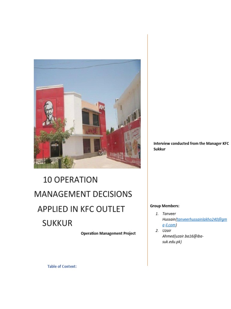 KFC Sukkur Operations Management Overview | PDF | Inventory | Business ...