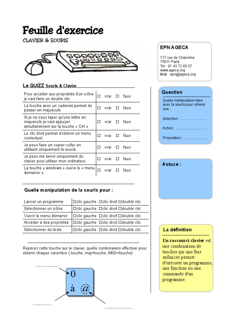 Exercices Clavier et Souris Débutants | PDF | Clavier d'ordinateur ...