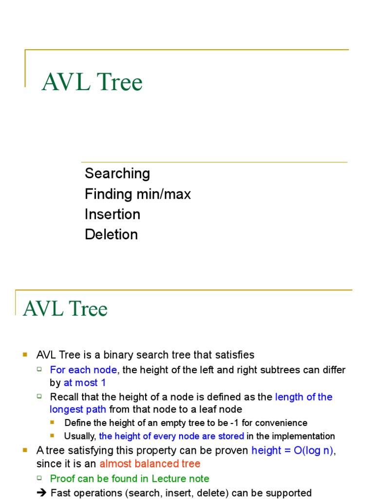 AVL Tree: Searching Finding Min/max Insertion Deletion | PDF | Applied Mathematics | Computer ...