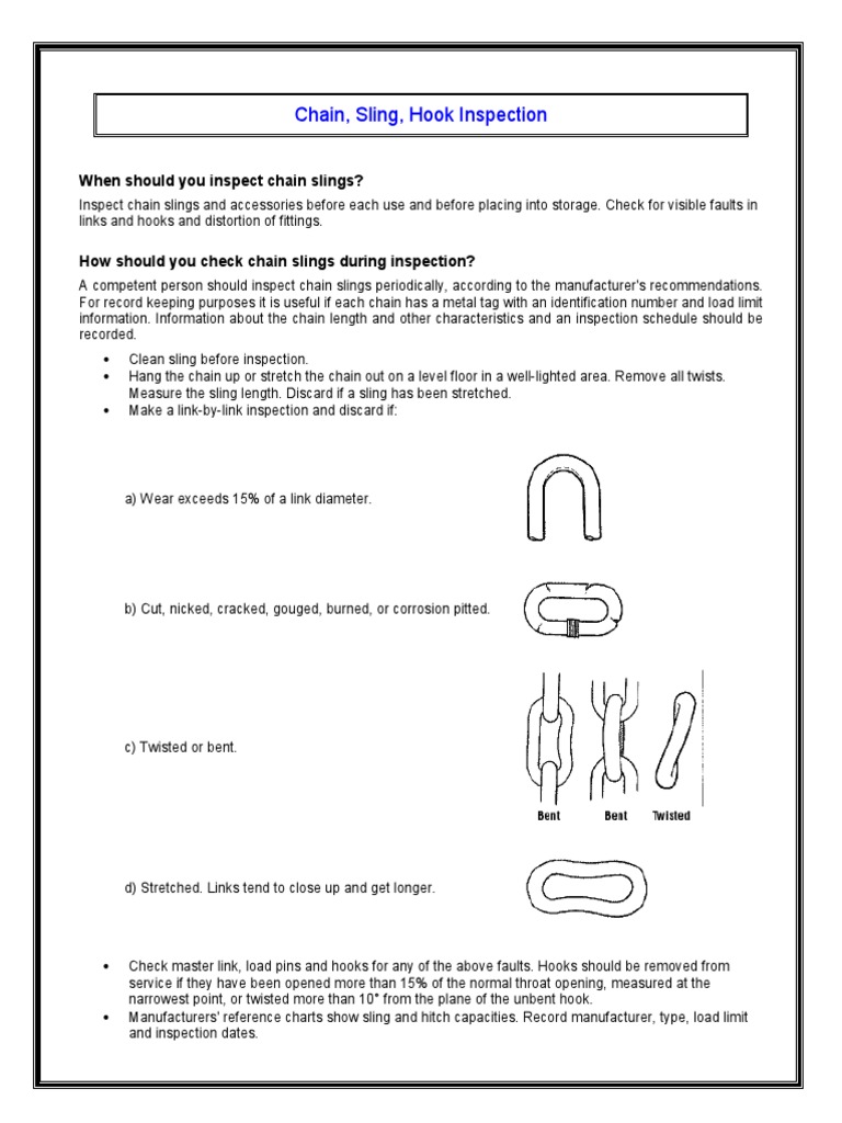 Chain, Sling, Hook, Inspection | PDF | Equipment | Manufactured Goods