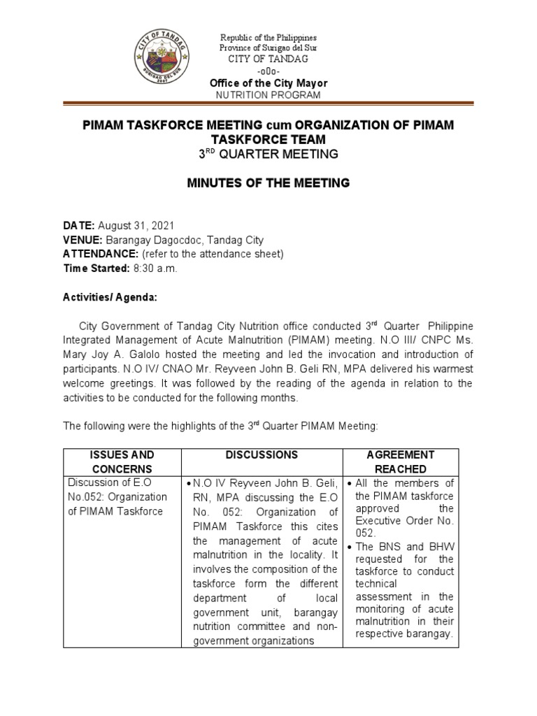 3rd Q PIMAM Meeting | PDF | Malnutrition | Health Sciences
