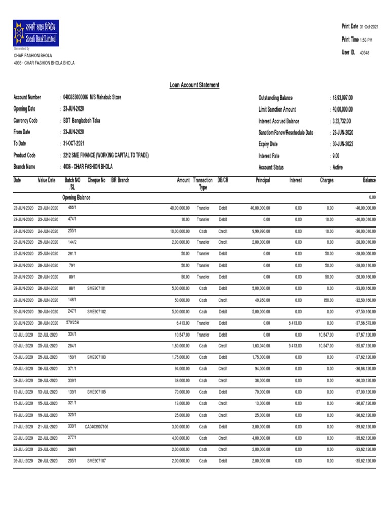 Loan Account Statement: Generated by | PDF | Debits And Credits | Cash