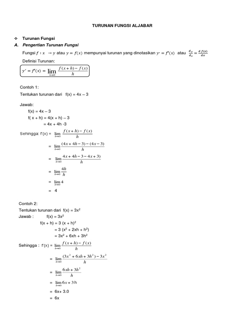 Materi Turunan Fungsi Aljabar | PDF | Teaching Methods & Materials ...